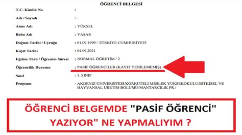 ÖĞRENCİ BELGEMDE PASİF ÖĞRENCİ KAYIT YENİLEMEMİŞ OLARAK GÖZÜKÜYORUM