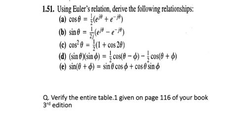 solved 1 51 using euler s relation derive the following