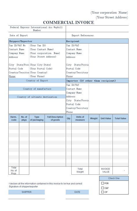 excel export invoice template