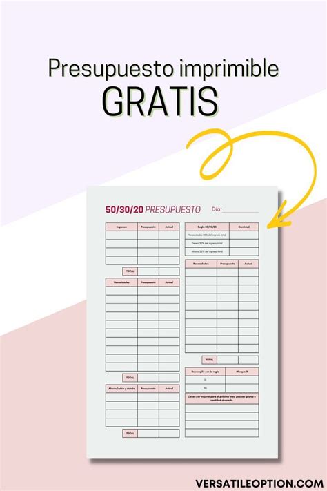 Presupuesto Mensual Imprimible Y PDF Gratis Presupuesto Mensual Para