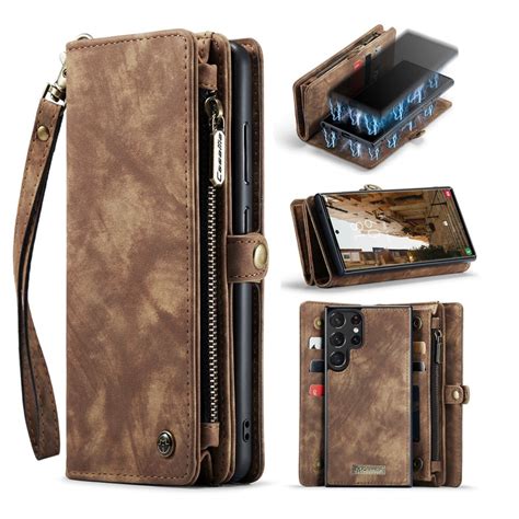 Caseme Samsung Galaxy S23 Ultra Vintage Portemonnee Hoes Bruin
