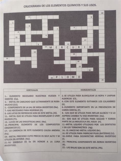 crucigrama de elementos químicosAyudaaa Brainly lat