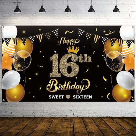 Happy Th Birthday Backdrop Banner Sweet Sixteen Background Etsy