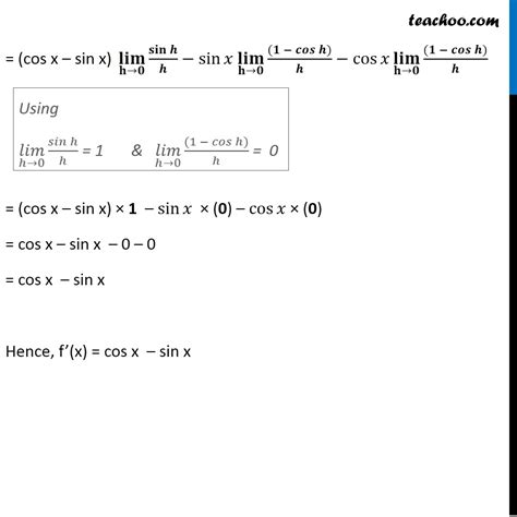 find derivative by first principle f x sin x cos x [video]