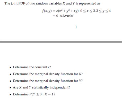 solved the joint pdf of two random variables x and y is