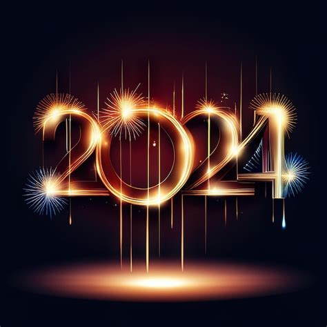 Feliz Ano Novo 2024 Números dourados em um fundo colorido brilho