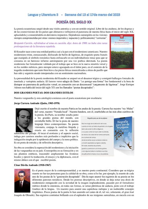 Lengua y Literatura 3 Poesia DEL Siglo XX La poesía ecuatoriana