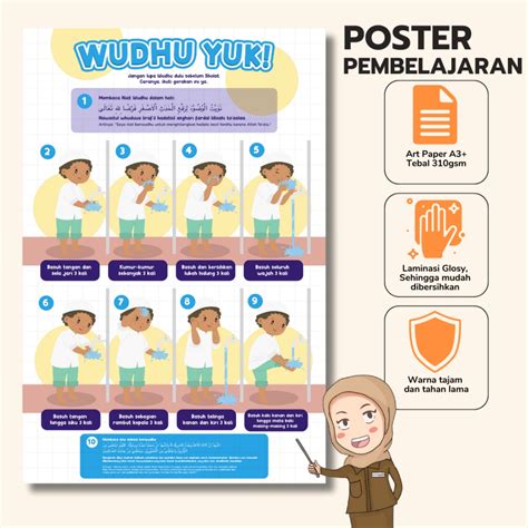 Jual Bu Guru Ria Poster Tata Cara Wudhu Anak Dapat Dibersihkan Dengan