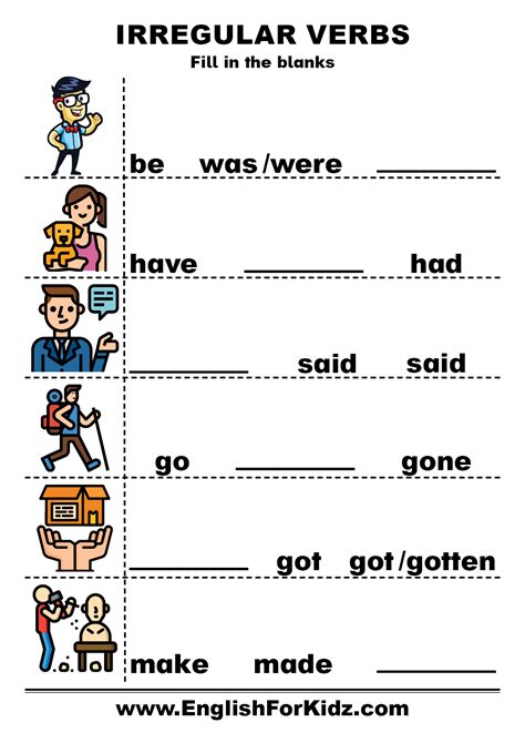 Regular And Irregular Verbs Worksheets