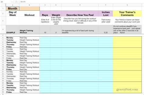 Google Spreadsheet Workout Template