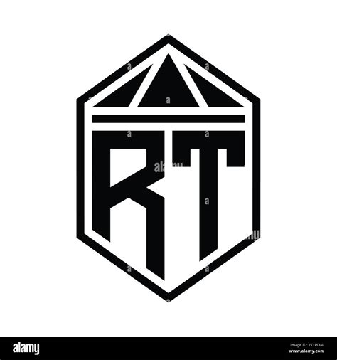RT Letter Logo Monogram Simple Hexagon Shield Shape With Triangle Crown