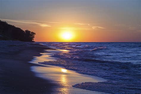 HD Wallpaper Beach Coast Indiana Lake Michigan Sun Sunset