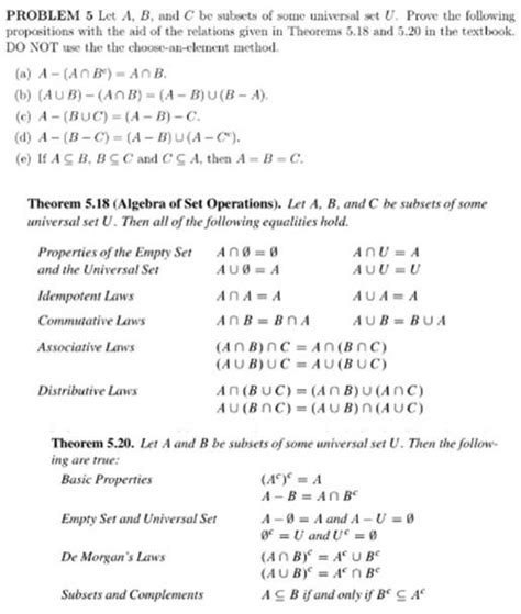 get answer problem 5 let a b and c be subsets of some universal set u transtutors