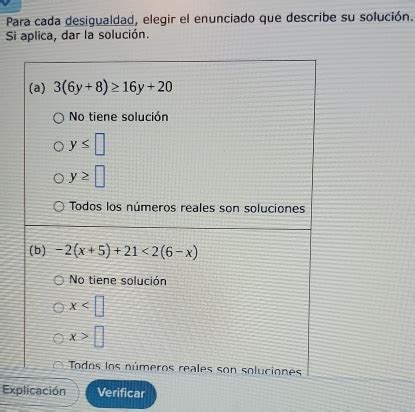 Solved Para Cada Desigualdad Elegir El Enunciado Que Describe Su