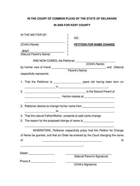 DE Petition For Name Change Kent County Complete Legal Document
