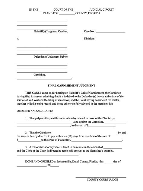 Fillable Online Final Garnishment Judgment Fourth Judicial Circuit