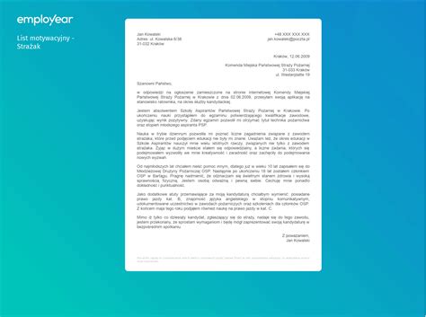 Przykładowy wzór listu motywacyjnego dla Strażaka opis zawodu