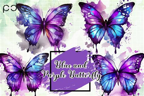 Blue And Purple Butterfly Watercolor Graphic By Padma Design Creative