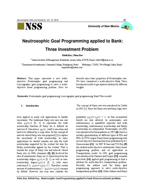 neutrosophic goal programming applied to bank three investment problem pdf fuzzy logic