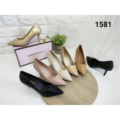 Jual Simoncelli Sepatu Heels Runcing 5 Cm Wanita Mutiara Import Polos