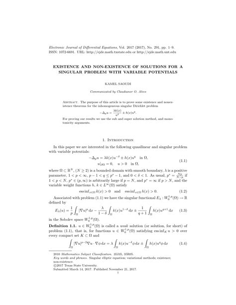 pdf existence and non existence of solutions for a singular problem with variable potentials
