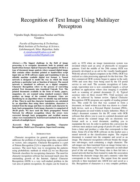 pdf recognition of text image using multilayer perceptron
