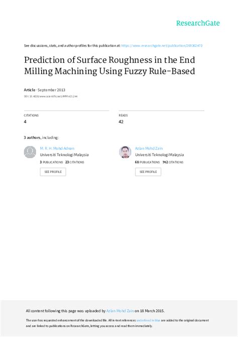pdf prediction of surface roughness in the end milling machining using artificial neural