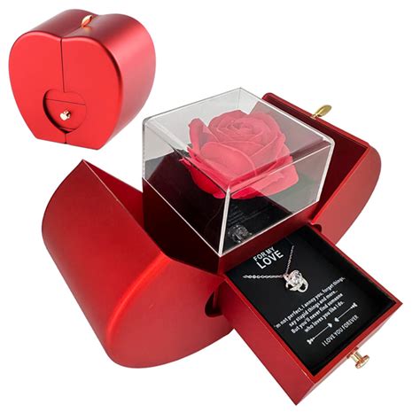 Fashion Jewelry Box Red Apple Christmas Gift Necklace Eternal Rose For