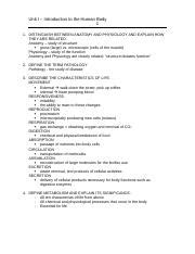 Unit 1 Introduction To Anatomy And Physiology Doc Unit I