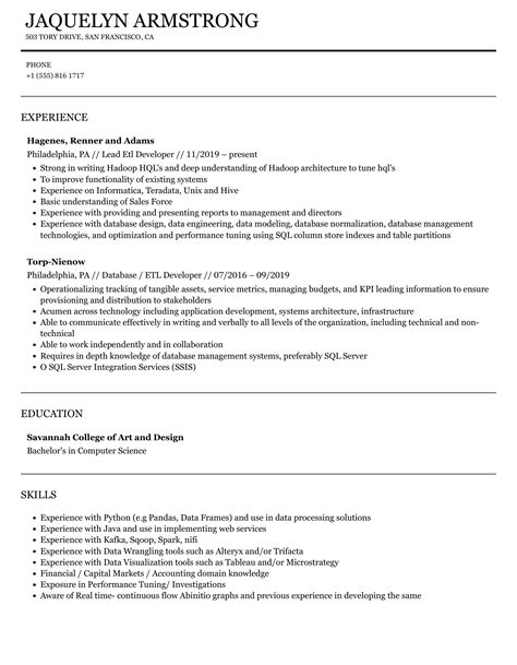 ETL Developer Resume Samples Velvet Jobs