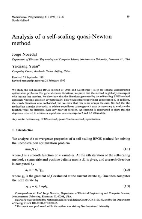 pdf analysis of a self scaling quasi newton method