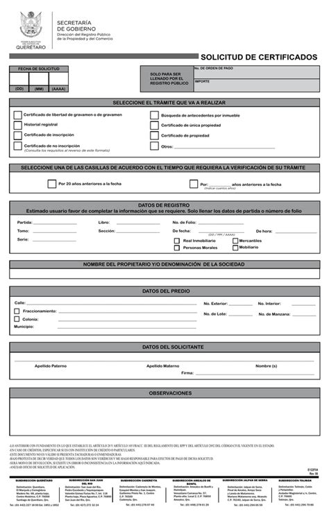 Solicitud de Certificados Registro Público de la Propiedad y del