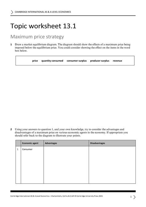 Asal Economics Topic Worksheet Cambridge International As A