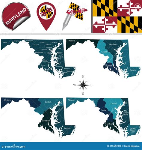 Mapa De Maryland Con Regiones Ilustración del Vector Ilustración de
