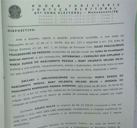 Justiça Eleitoral cassa mandato de prefeita e vice de Mamanguape