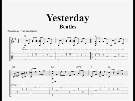 Free Tab Yesterday Beatles Fingerstyle Guitar YouTube
