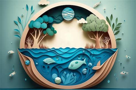 Premium Photo Paper Art Saving Water And World Environment Day
