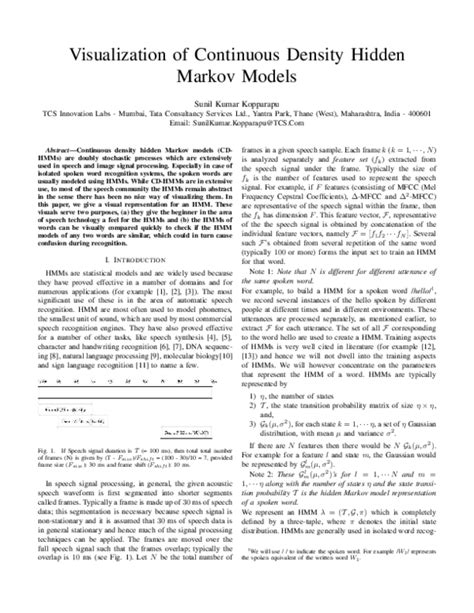 pdf visualization of continuous density hidden markov models sunil kopparapu