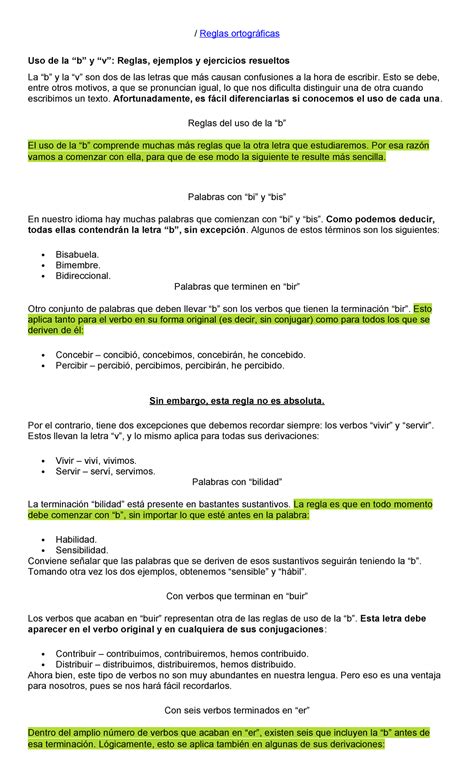 Reglas Ortogr Ficas B Y V Reglas Ortogr Ficas Uso De La B Y V