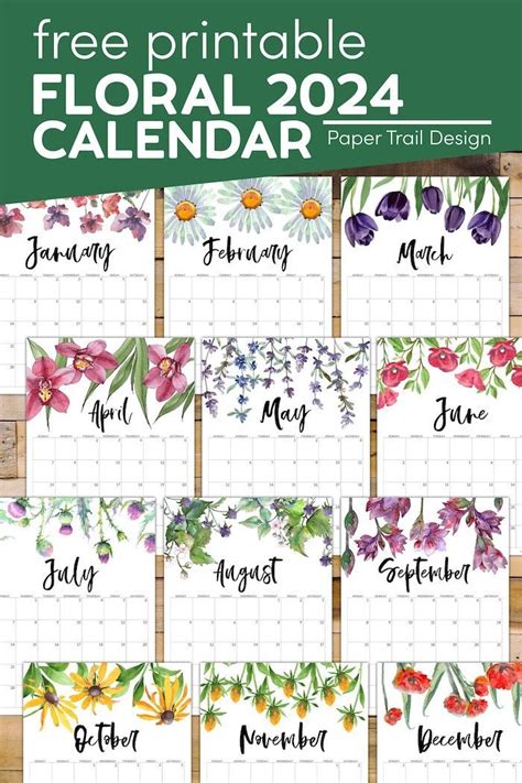 2024 Free Printable Calendar Floral Paper Trail Design Free