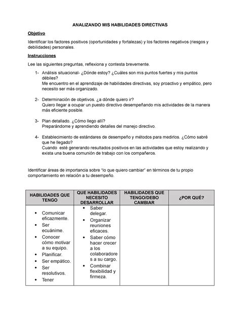 U A Habilidades Directivas Analizando Mis Habilidades Directivas