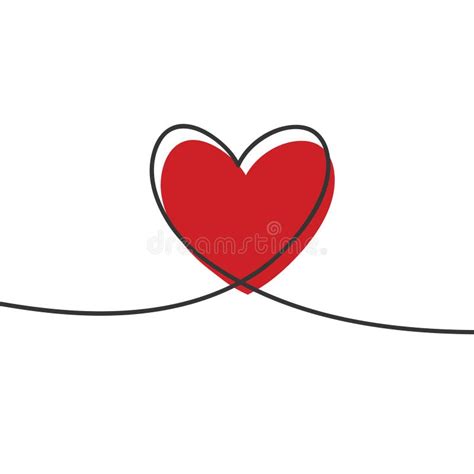 Corazón En Líneas De Dibujo Continuas Y Corazón Rojo Brillante En Un