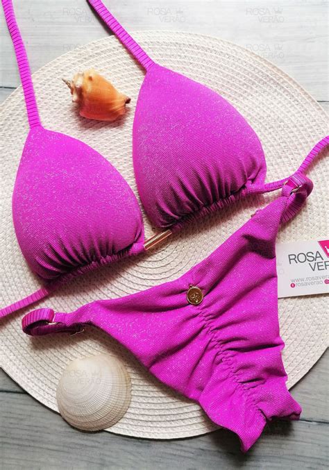 Biquíni Empina Bumbum Regulável Lurex Rosa Pink Rosa Verão