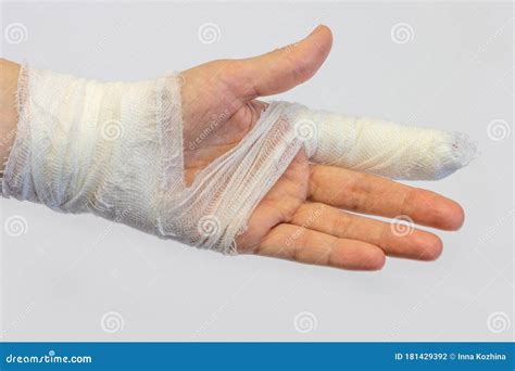 An Injured Index Finger With A White Bandage Stock Photo Image Of