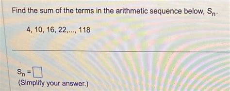 solved find the sum of the terms in the arithmetic sequence
