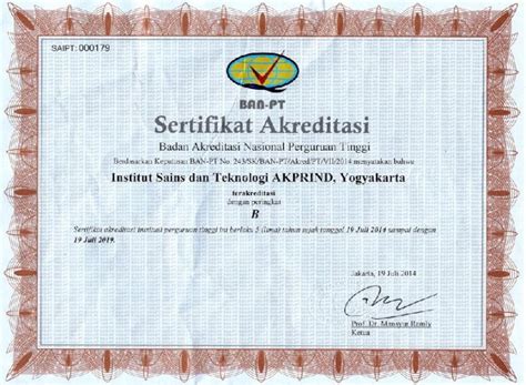 PDF SAIPT 000179 Ban PT Sertifikat Akreditasi Badan SAIPT