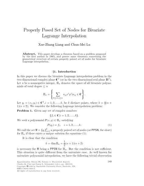 pdf properly posed set of nodes for bivariate lagrange interpolation