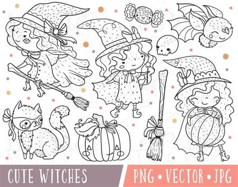 Cute Witch Clipart Images Cute Witch Digital Stamps Doodle Halloween