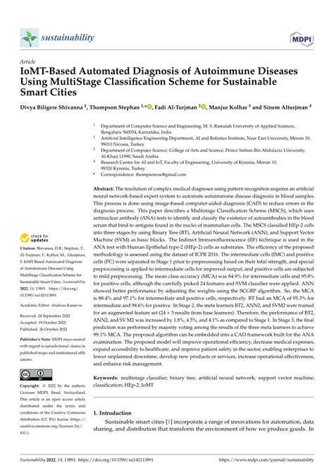pdf iomt based automated diagnosis of autoimmune diseases using multistage classification