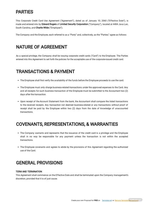 Corporate Credit Card Agreement Template